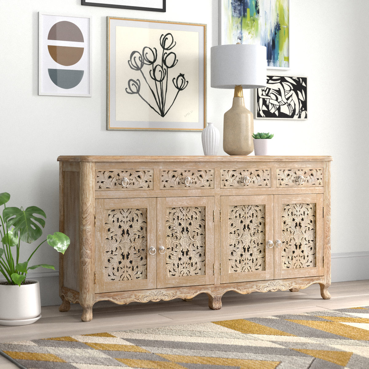 Langley Street® Vasquez 66" Wide 4-Drawer Mango Wood Sideboard & Reviews | Wayfair